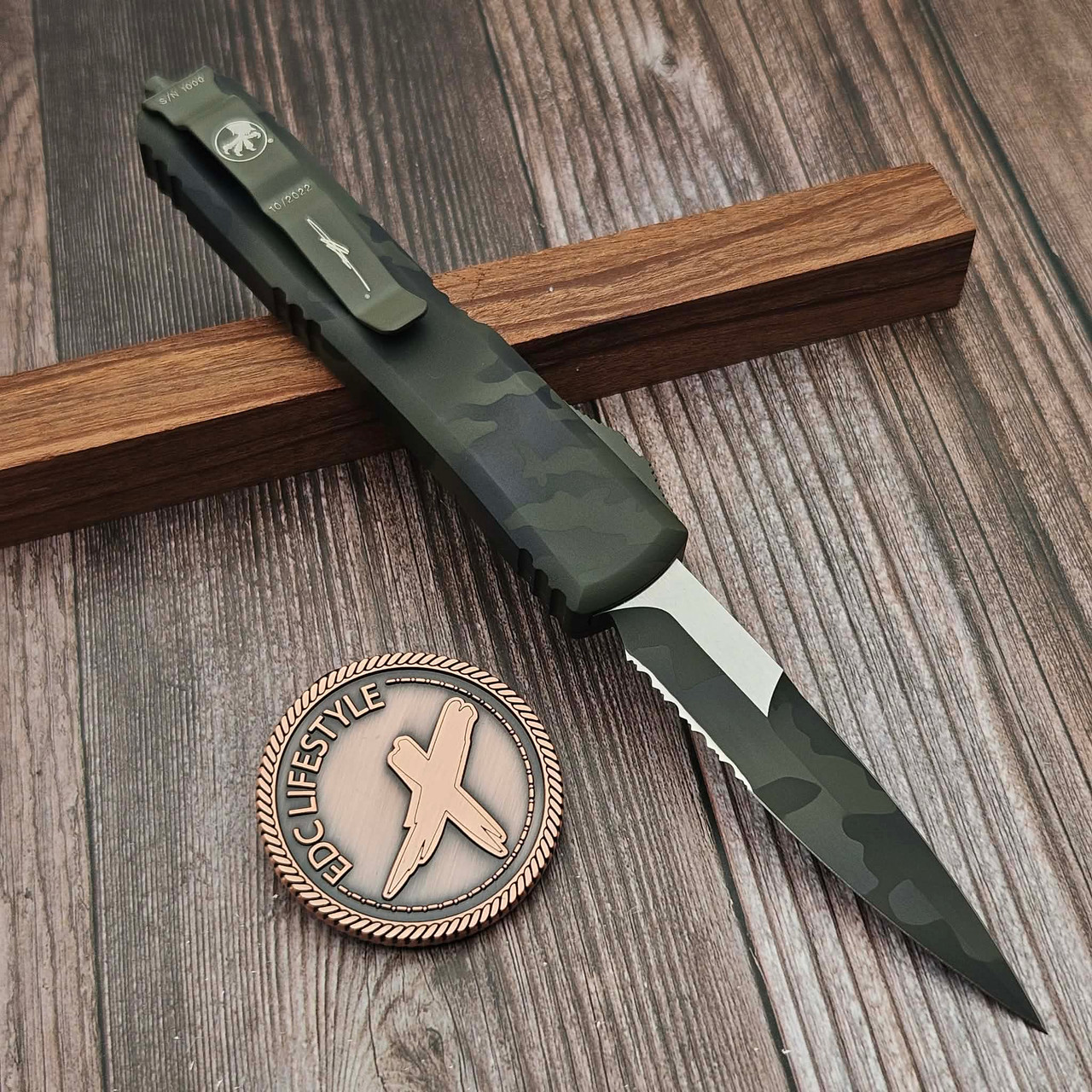 Microtech Ultratech 120-2OCS Bayonet Partial Serrated Olive Camo - Preowned