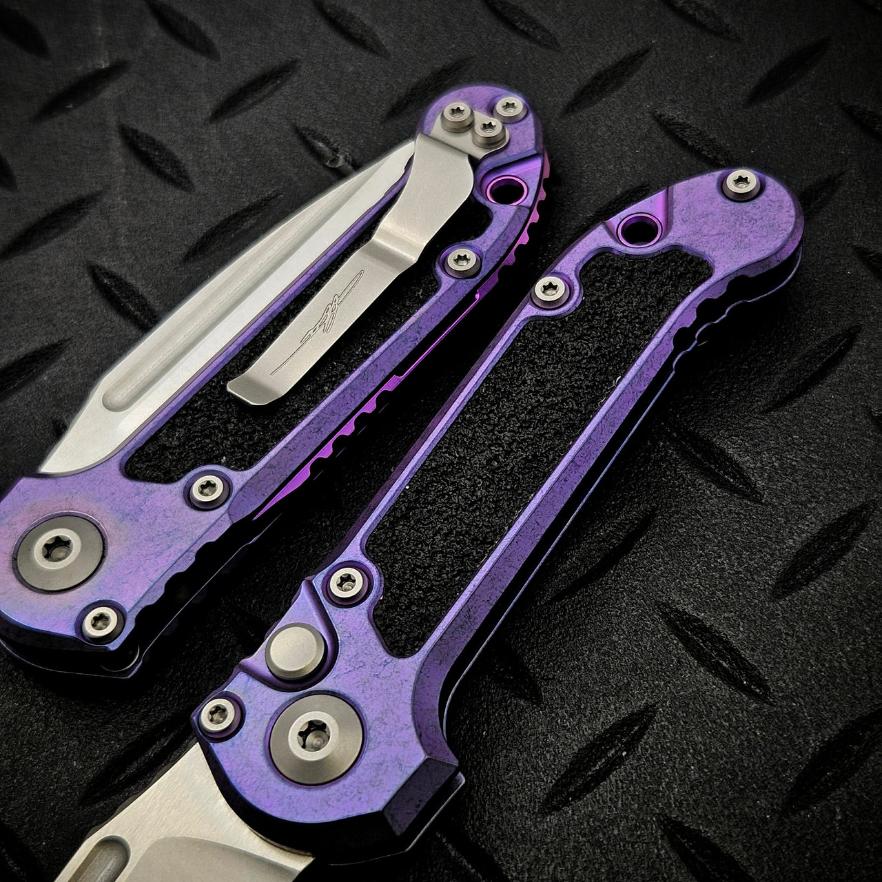Microtech LUDT Purple Haze Titanium Textured Inlay S/E Partial Serrated ...