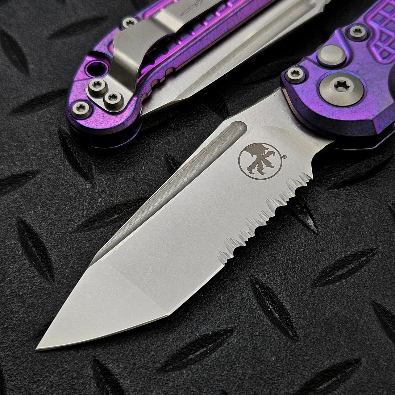 Microtech LUDT Purple Haze Titanium Frag T/E Stonewash Partial Serrated ...