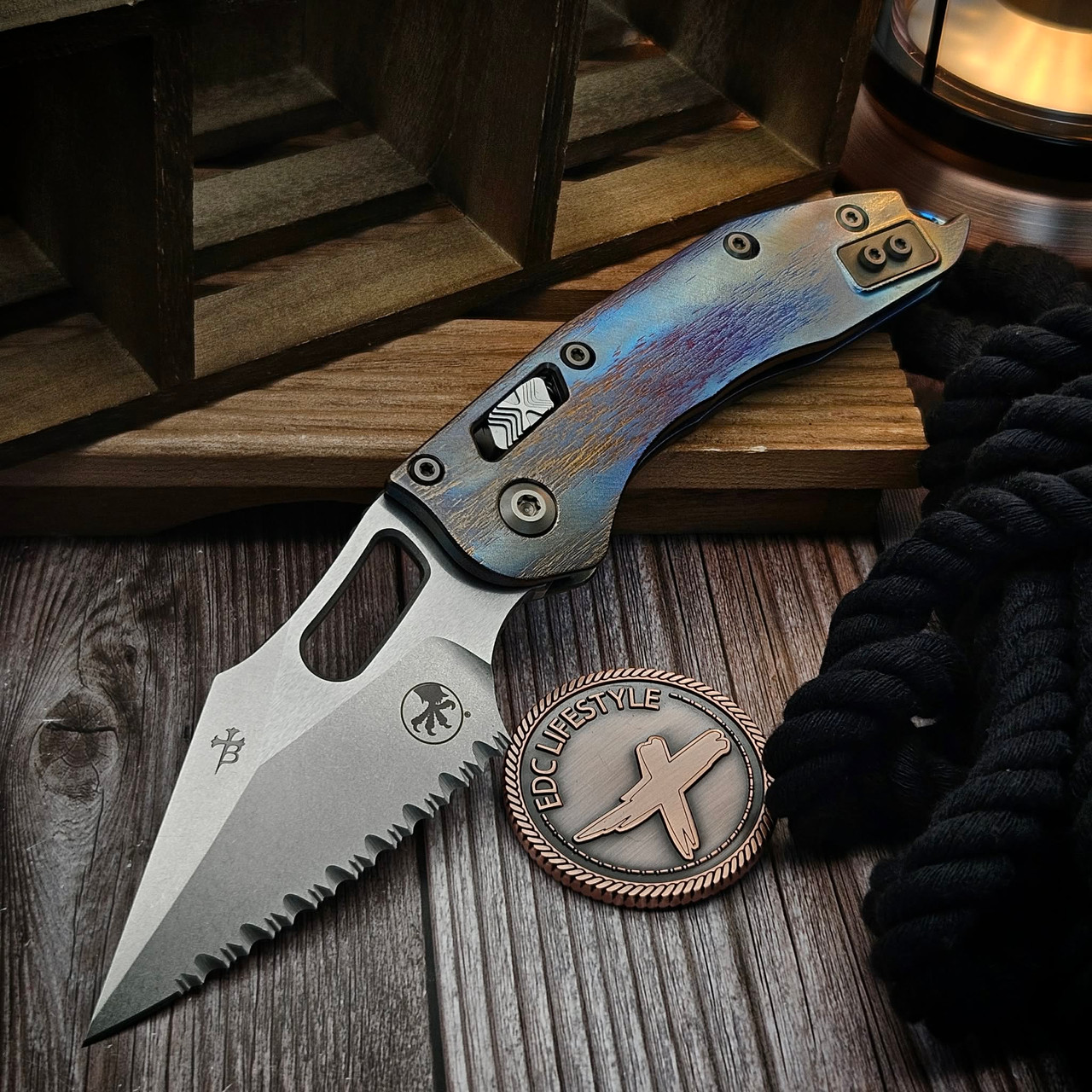 Microtech Knives Titanium Stitch Ram-Lok Full Serrated - Cosmic