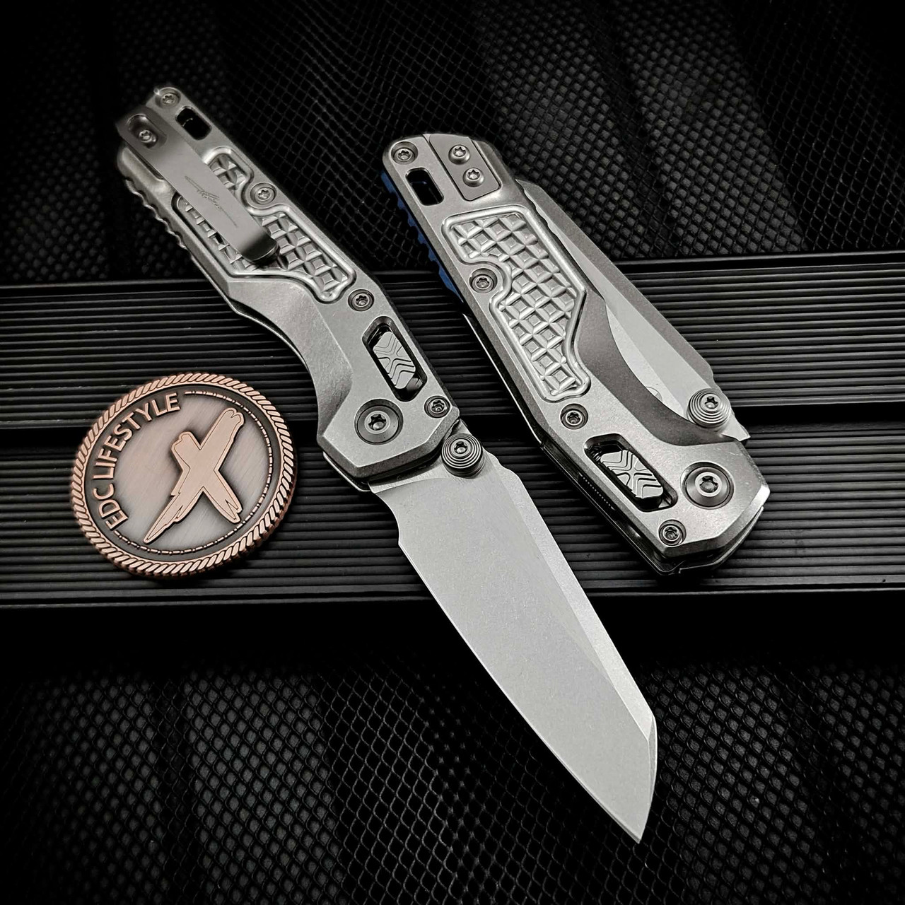 Microtech MSI Mini Frag Titanium Stonewash 210M-10FRMS3 Blue Accent ...