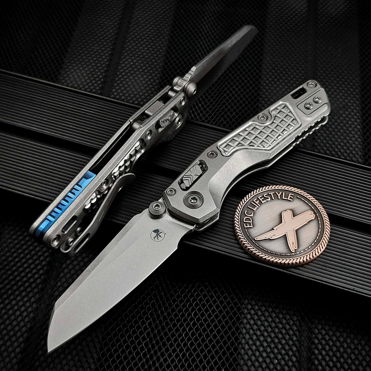 Microtech MSI Mini Frag Titanium Stonewash 210M-10FRMS3 Blue Accent ...