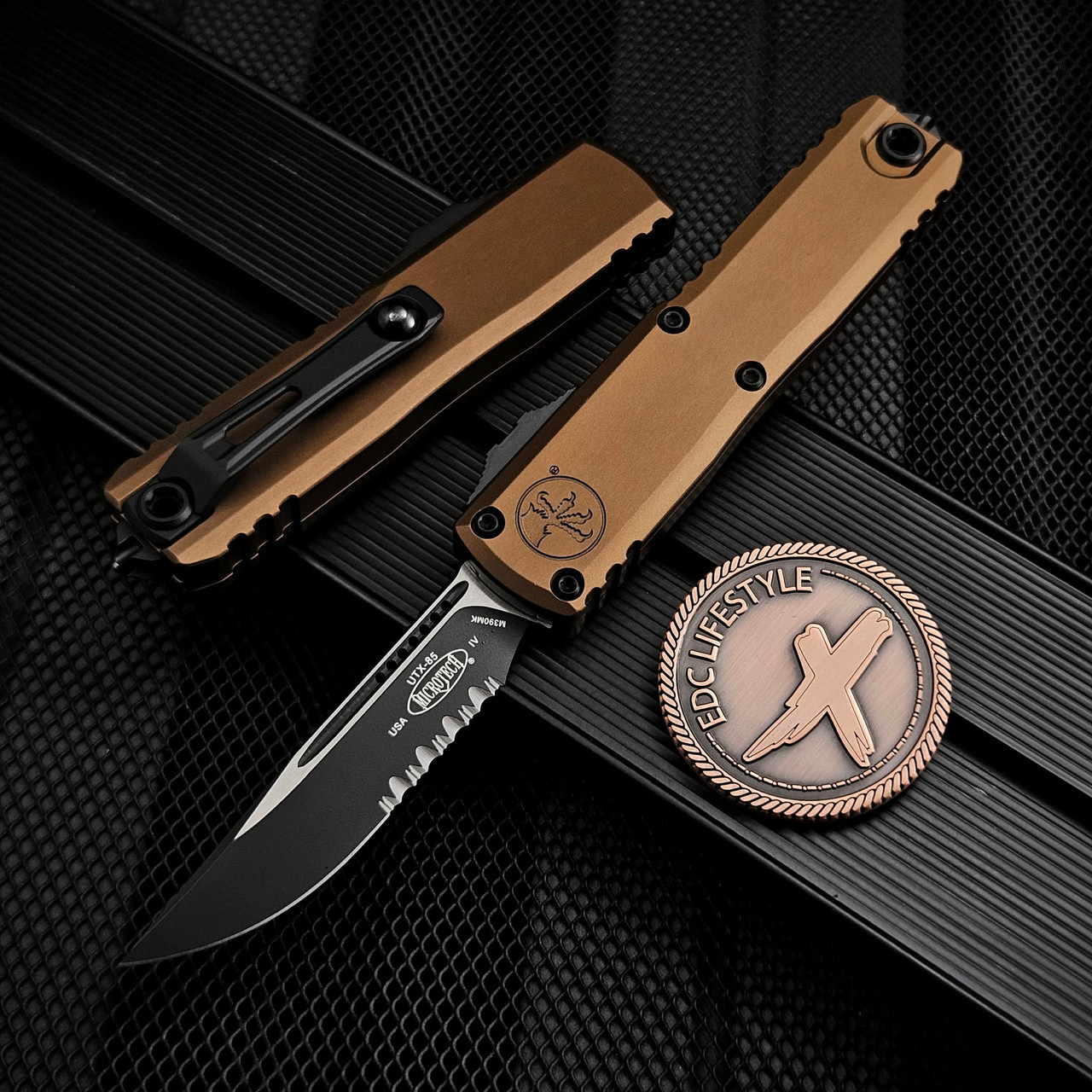 Microtech UTX-85 Gen IV Tan S/E Partial Serrated 3.10" 12314-2TA