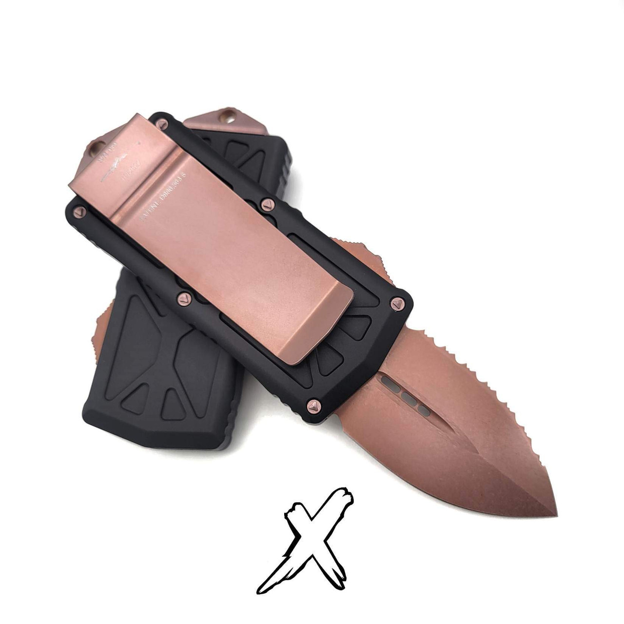 Microtech Exocet 157-3PVDRGS Double Edge PVD Rose Gold Full Serrated ...