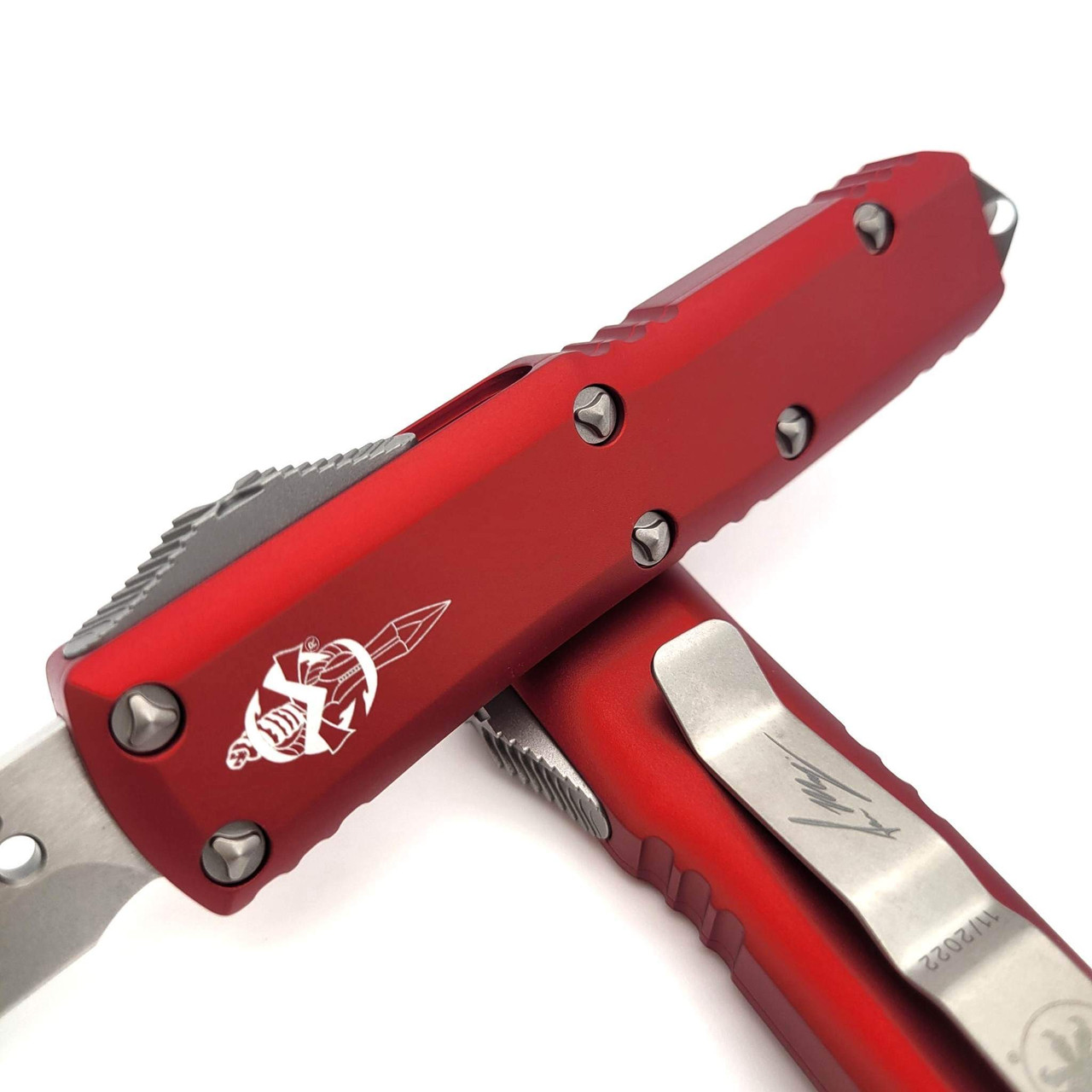 Microtech Utx 85 719 10rds Red Hellhound Tanto Stonewash