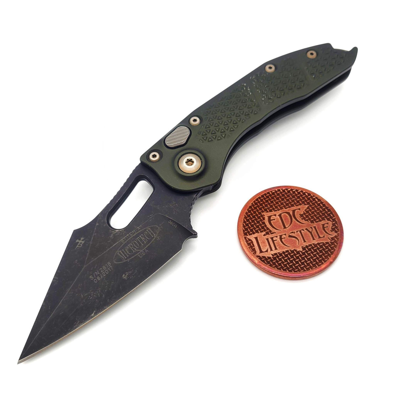 Microtech Knives A S/E Auto Stitch 169-1DLCOD OD Green DLC Single Edge ...