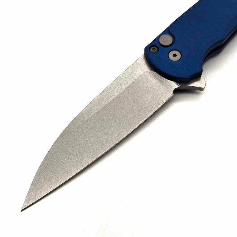 Pro-Tech Knives Malibu Button Lock Blue Handle, 3.3" Wharncliffe