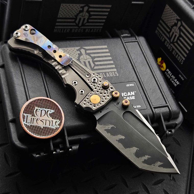 Miller Bros Blades Custom T-1 Folder 4" Z-Wear PM w/White Timascus Inlays