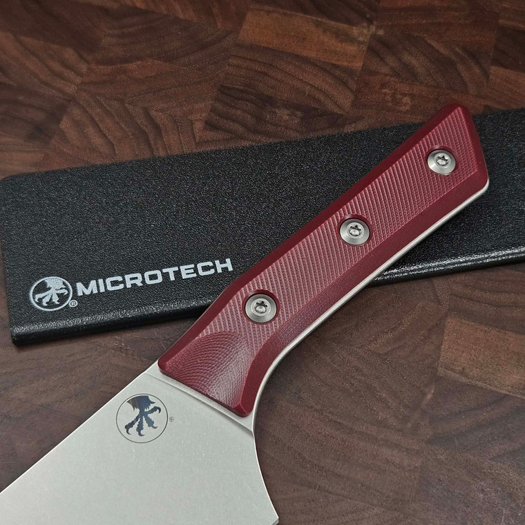 MICROTECH KNIVES 8" M390 CHEF KNIFE STONEWASH MERLOT G-10 3000-10MR