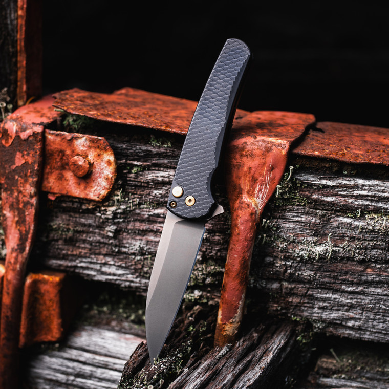 Pro-Tech Malibu Button Lock Dragon Scales 3.3" Smoky Grey Wharncliffe