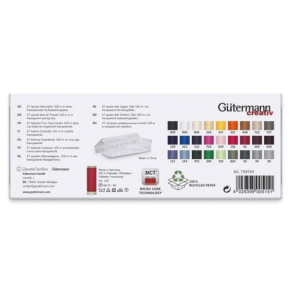 Gutermann creativ 27 spools of 100m Sew-all Thread in a transparent ...