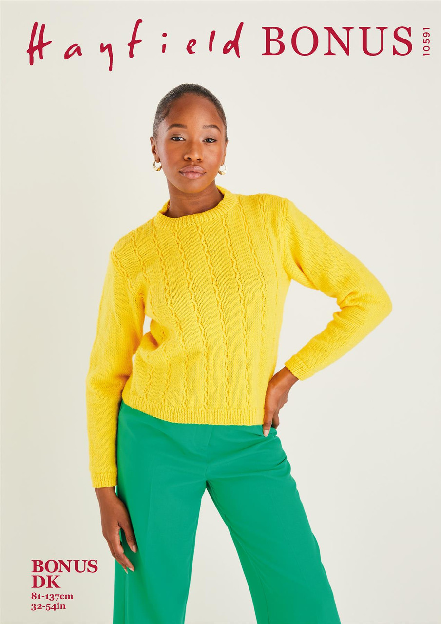 Hayfield Bonus DK Round Neck Sweater Knitting Pattern - Intermediate ...