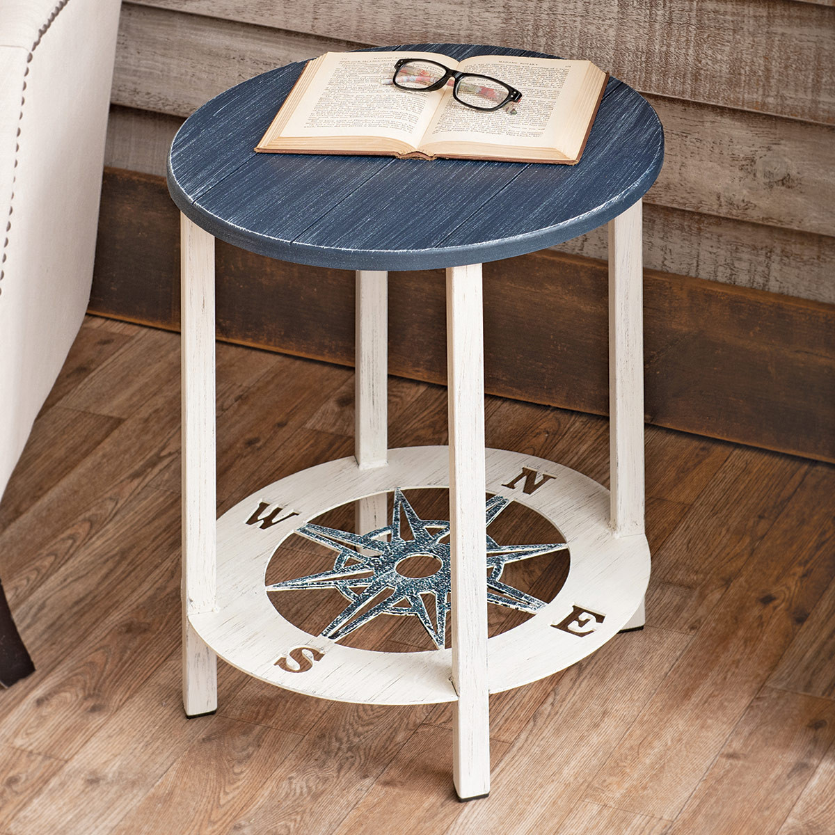 Catalina End Table with Compass Shelf | Bella Coastal Decor