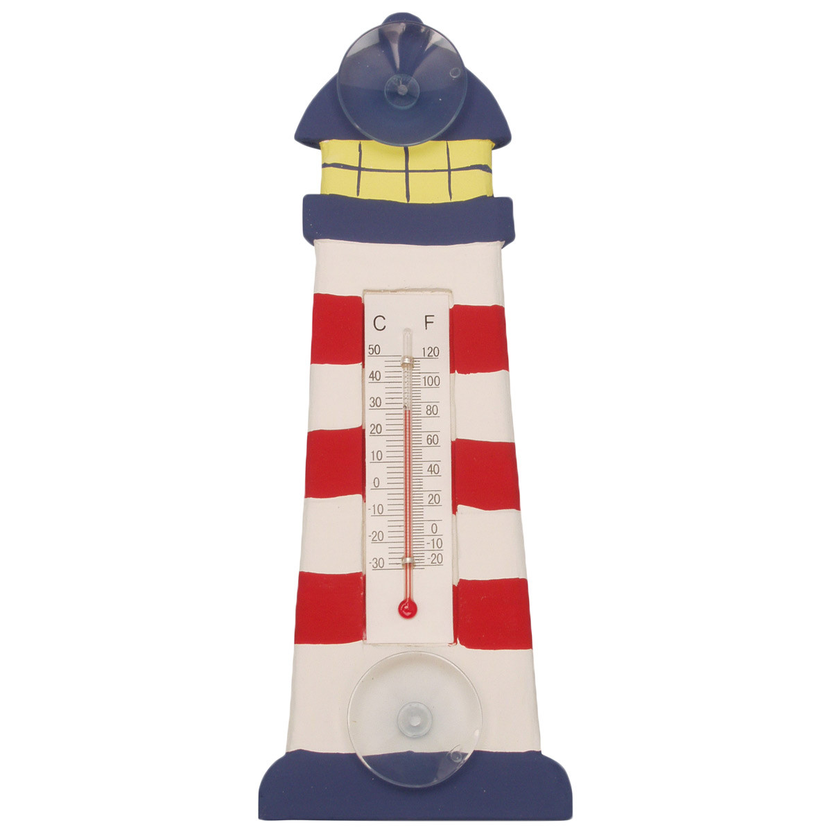 Red & White Striped Lighthouse Small Window Thermometer | Bella Coastal ...