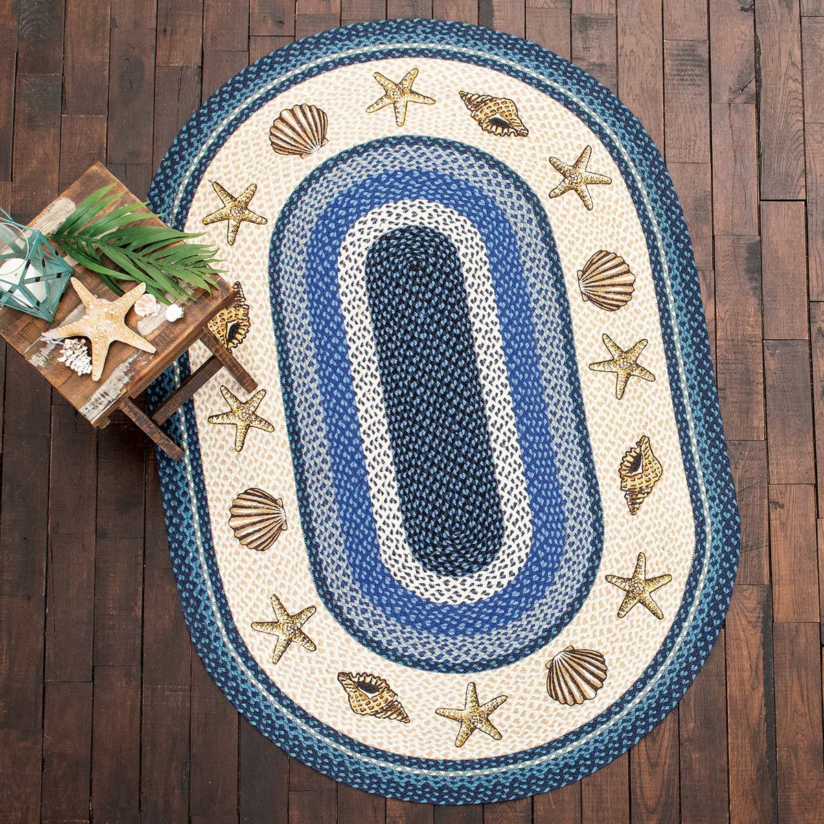 Nautical Area Rugs: Shell & Starfish Braided Rug Collection