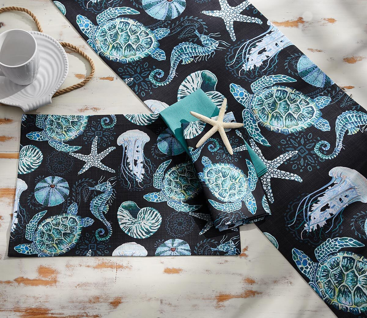 Midnight Reef Table Linens | Bella Coastal Decor