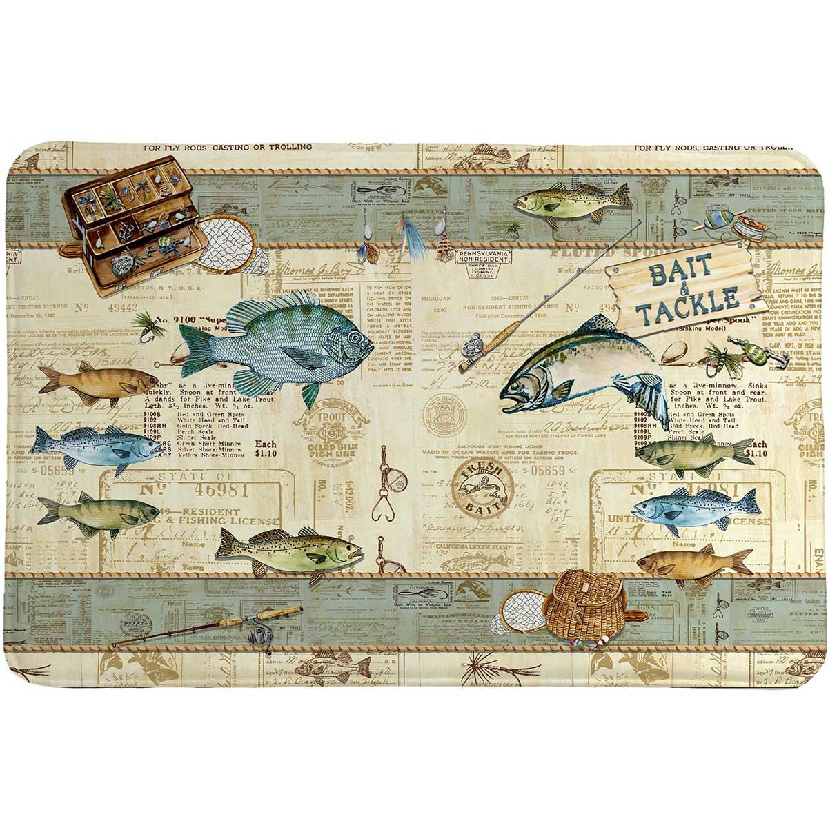 Accent Rugs: Fishing Lures Memory Foam Rug | Bella Coastal Decor