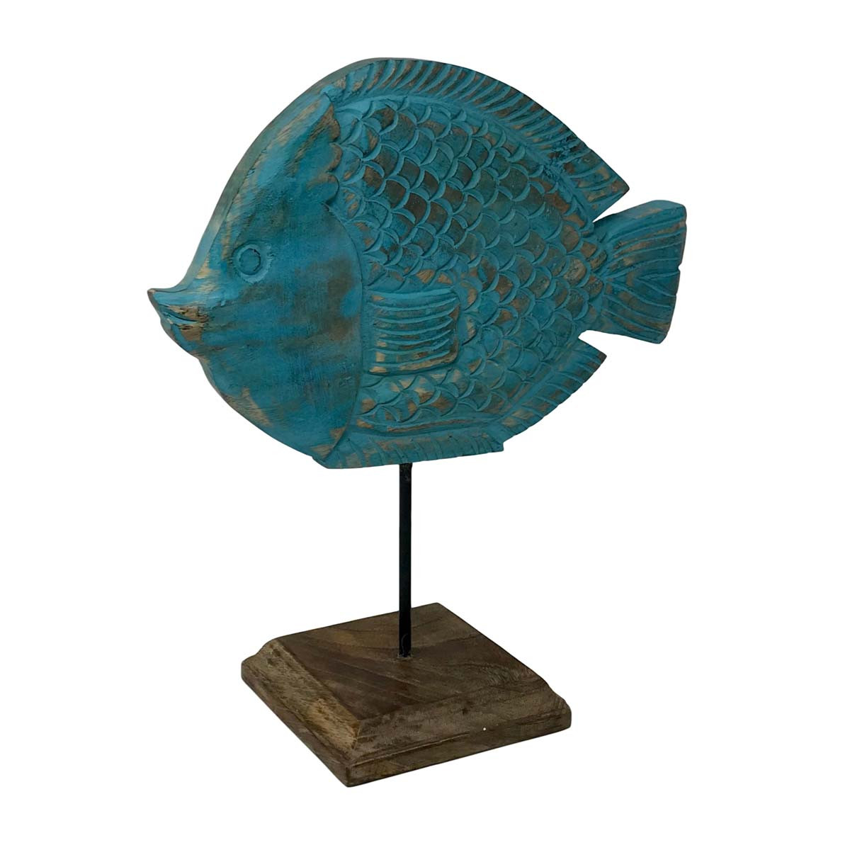 Blue Puffer Fish Carved Fish | Bella Coastal Decor