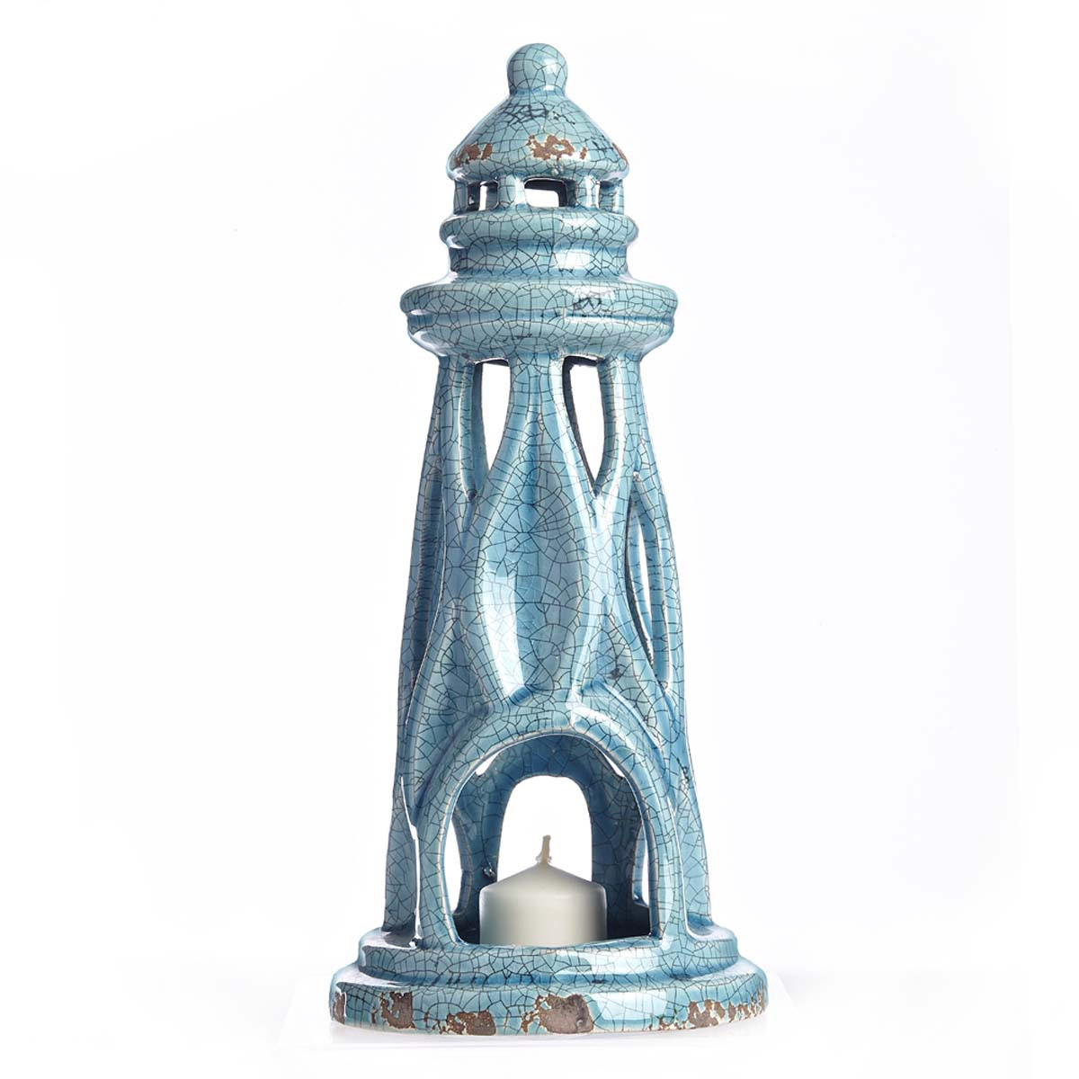 Coastal Blue Lighthouse Candle Holder | Bella Coastal Decor