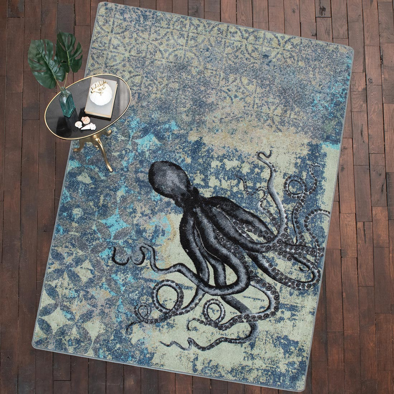 Nautical Area Rugs 8 x 11 Deep Sea Octopus Rug Bella Coastal Decor