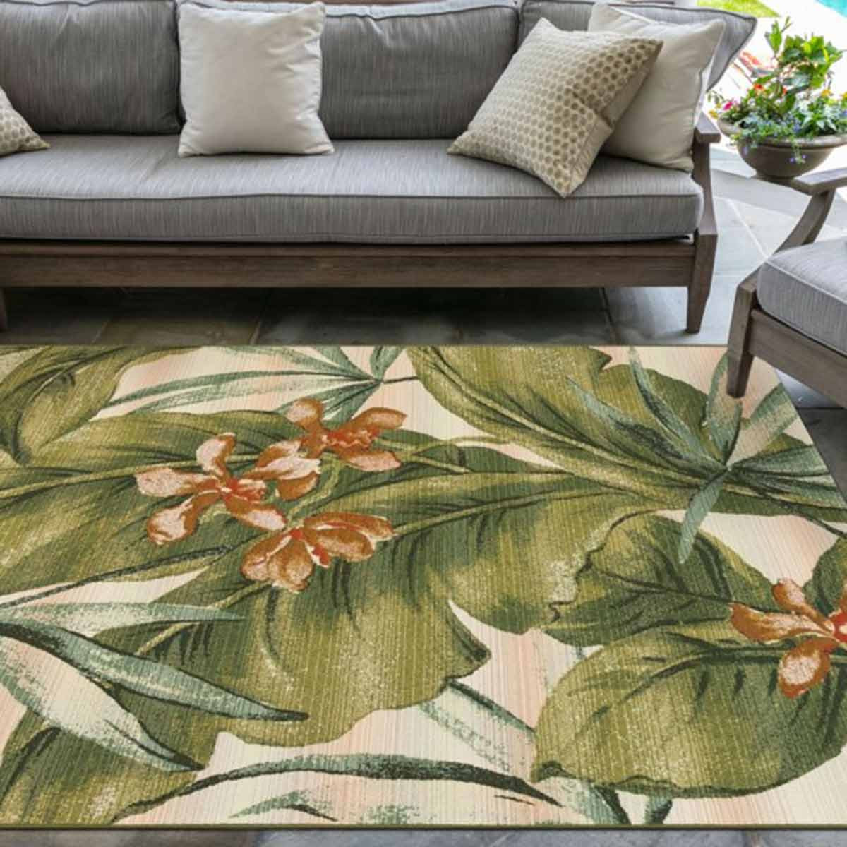 Hawaiian Foliage Indoor/Outdoor Rug - 9 x 12 | Bella Coastal Decor