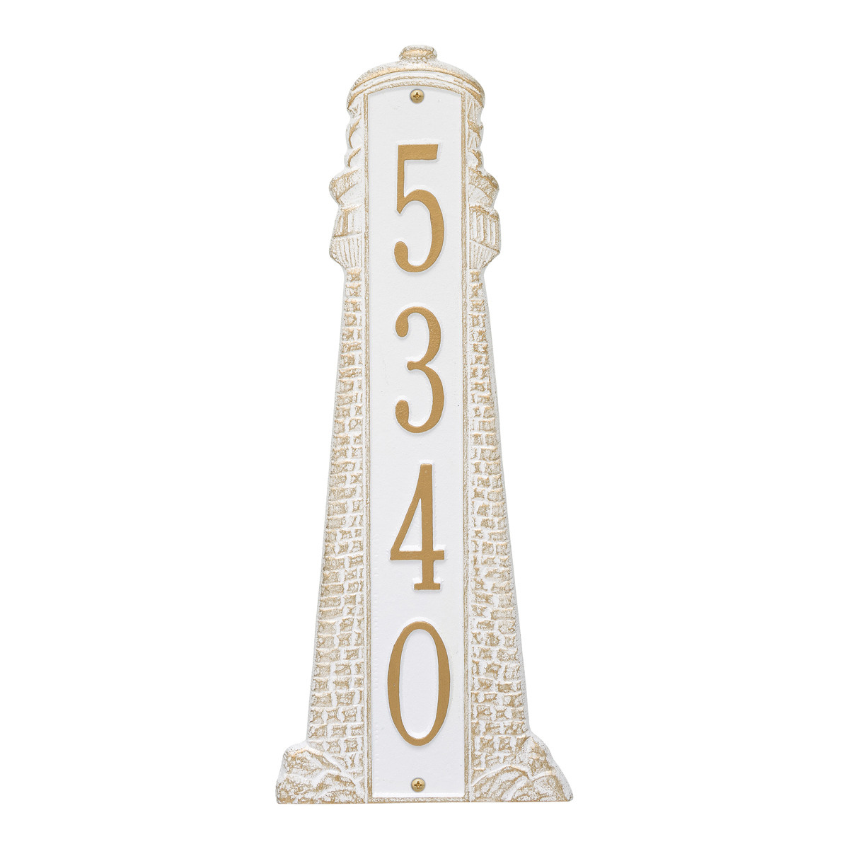 Large Lighthouse Vertical House Number Plaque - White & Gold | Bella ...
