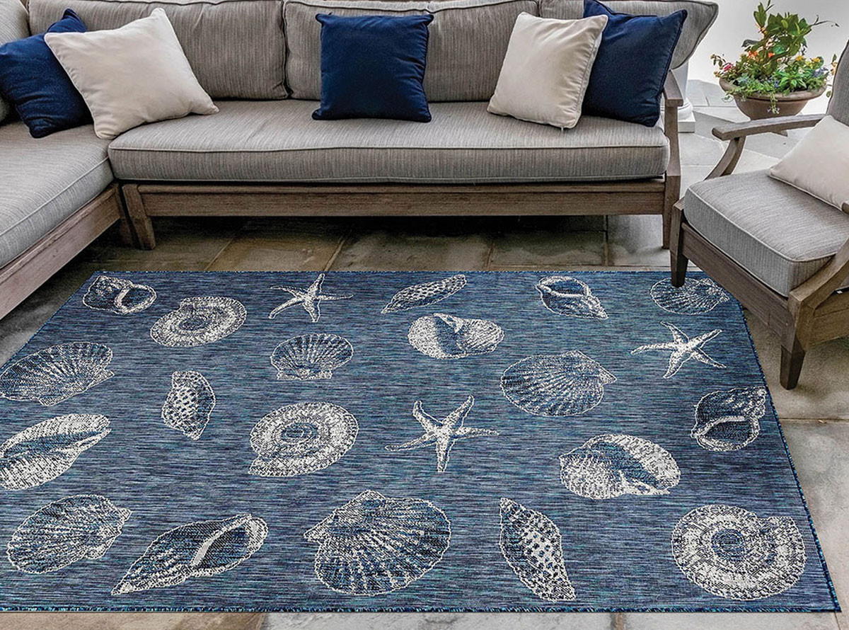 Antigua Shells Navy Indoor/Outdoor Rug - 5 x 8 | Bella Coastal Decor