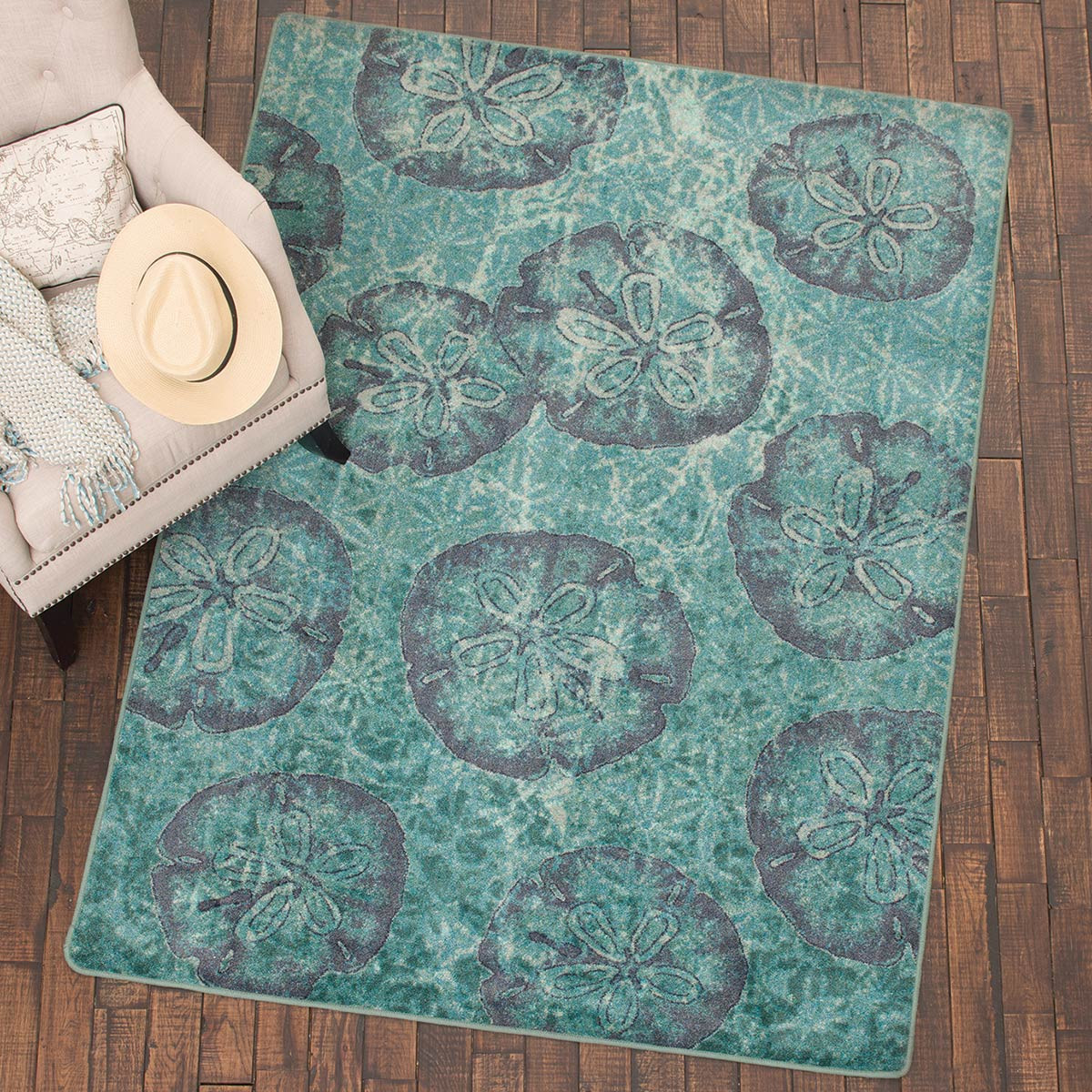 Nautical Area Rugs: 4 x 5 Sand Dollar Dreams Aqua Rug | Bella Coastal Decor