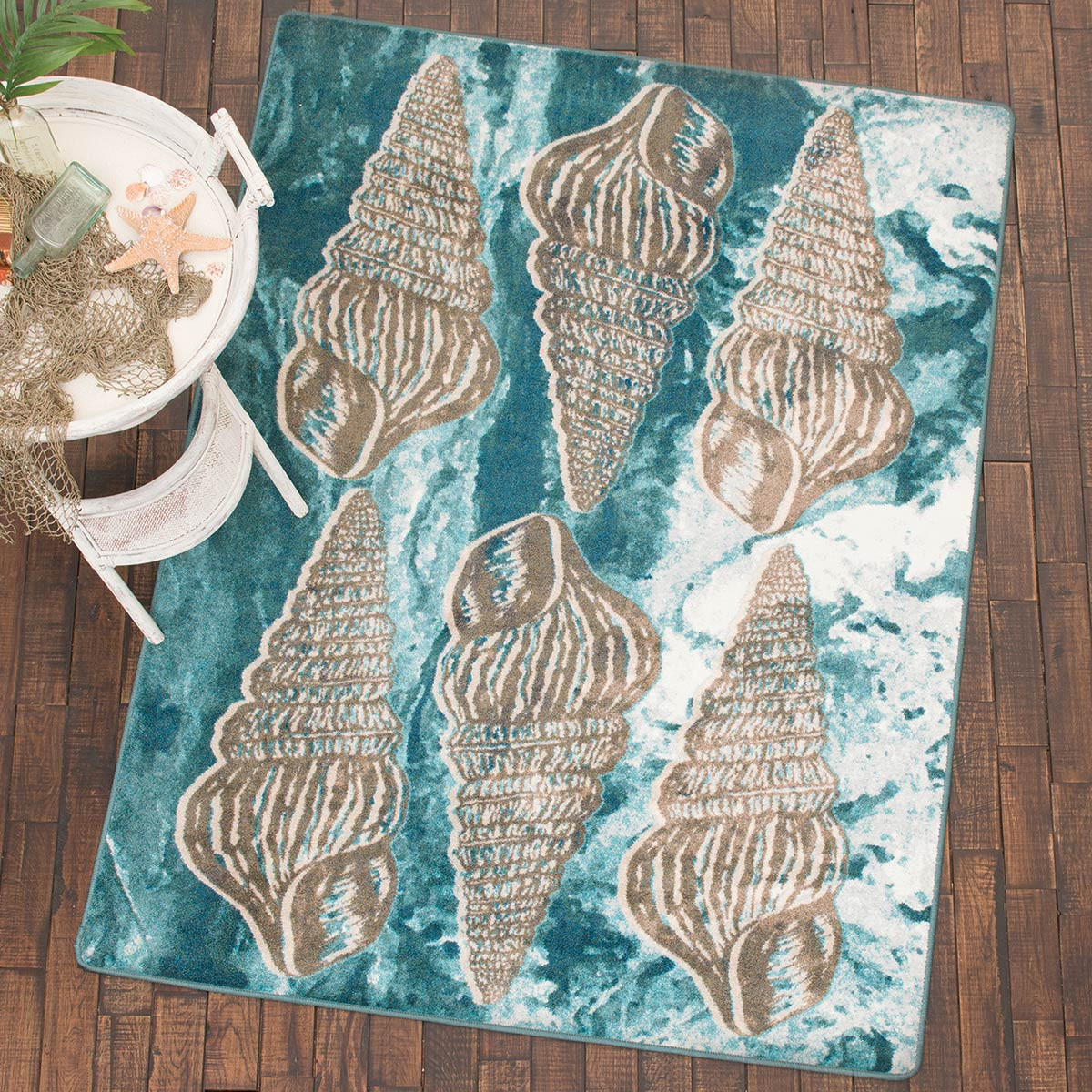 Nautical Area Rugs: Seashell Impressions Blue Rug Collection