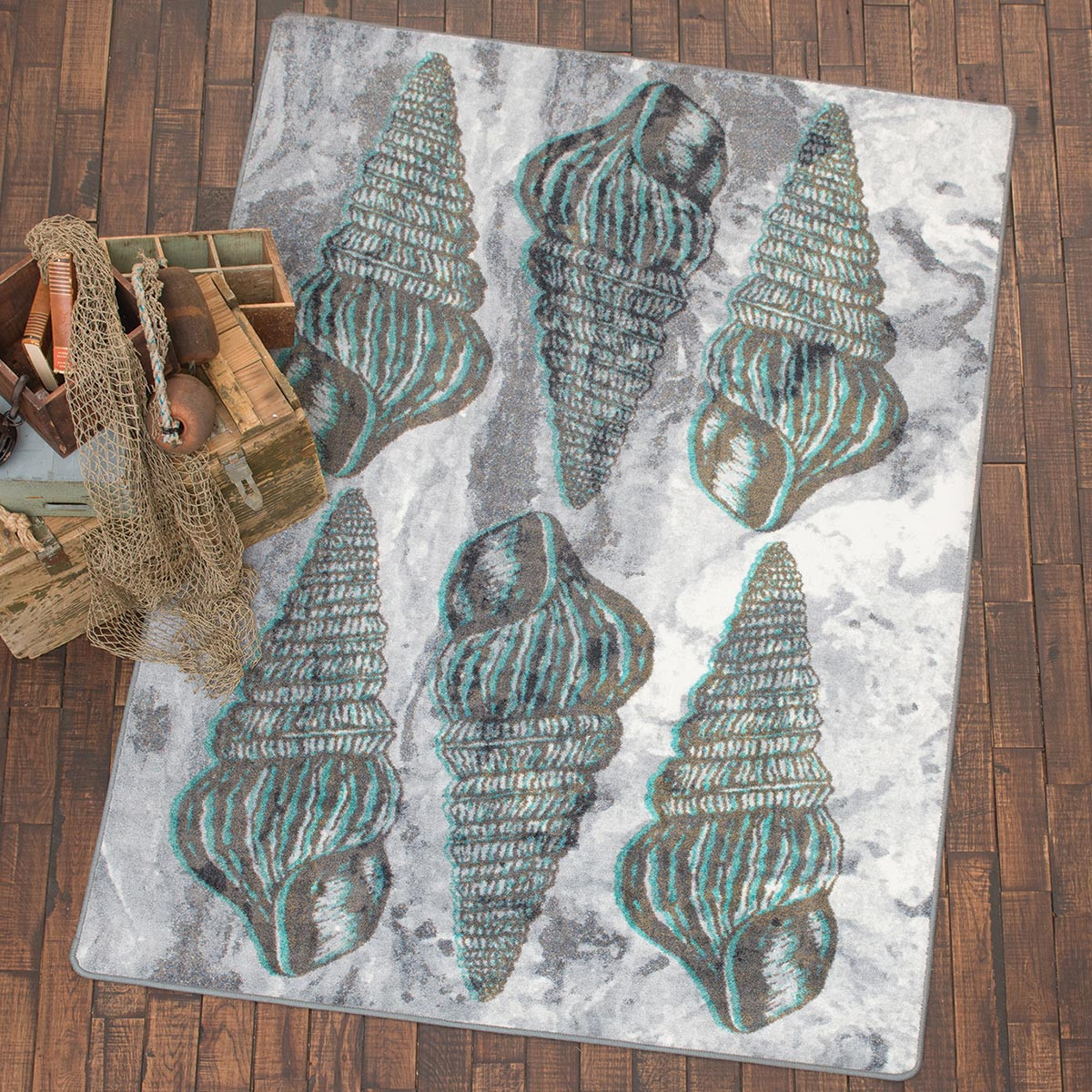 Nautical Area Rugs: 8 x 11 Seashell Impressions Gray Rug | Bella ...