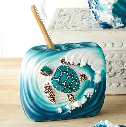 Blue Sea Turtle Toothbrush Holder | Bella Coastal Decor