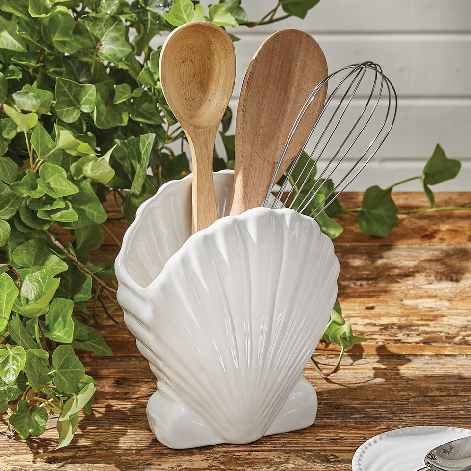 Seashell Ripples Utensil Holder | Bella Coastal Decor