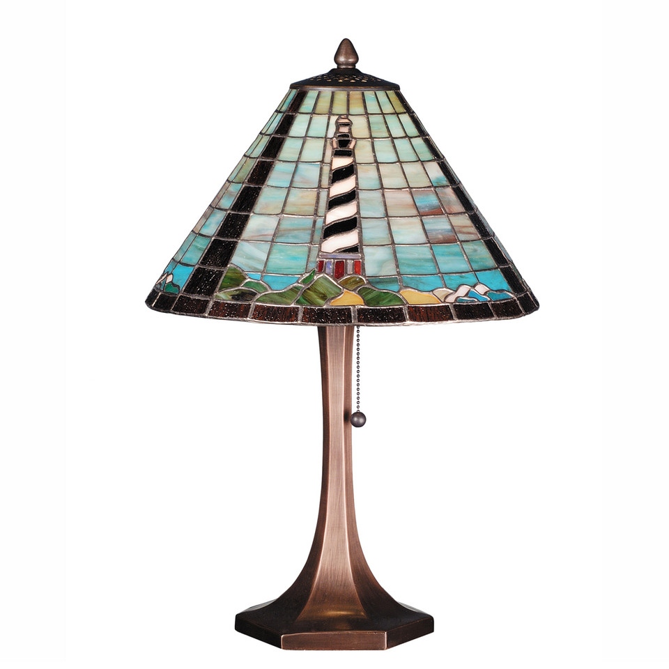 Diagonal Striped Stained Glass Lighthouse Table Lamp | Bella Coastal Decor