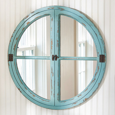 Weathered Sea Blue Round Mirror | Bella Coastal Decor