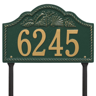 Rope and Shell Lawn Address Plaque - Green & Gold | Bella Coastal Decor