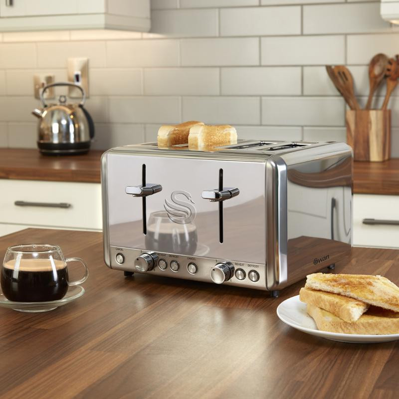 Swan 4 Slice Polished Stainless Steel Toaster - Mega Appliances