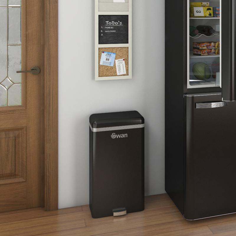 Swan Retro 45L Square Sensor Bin Black - Mega Appliances