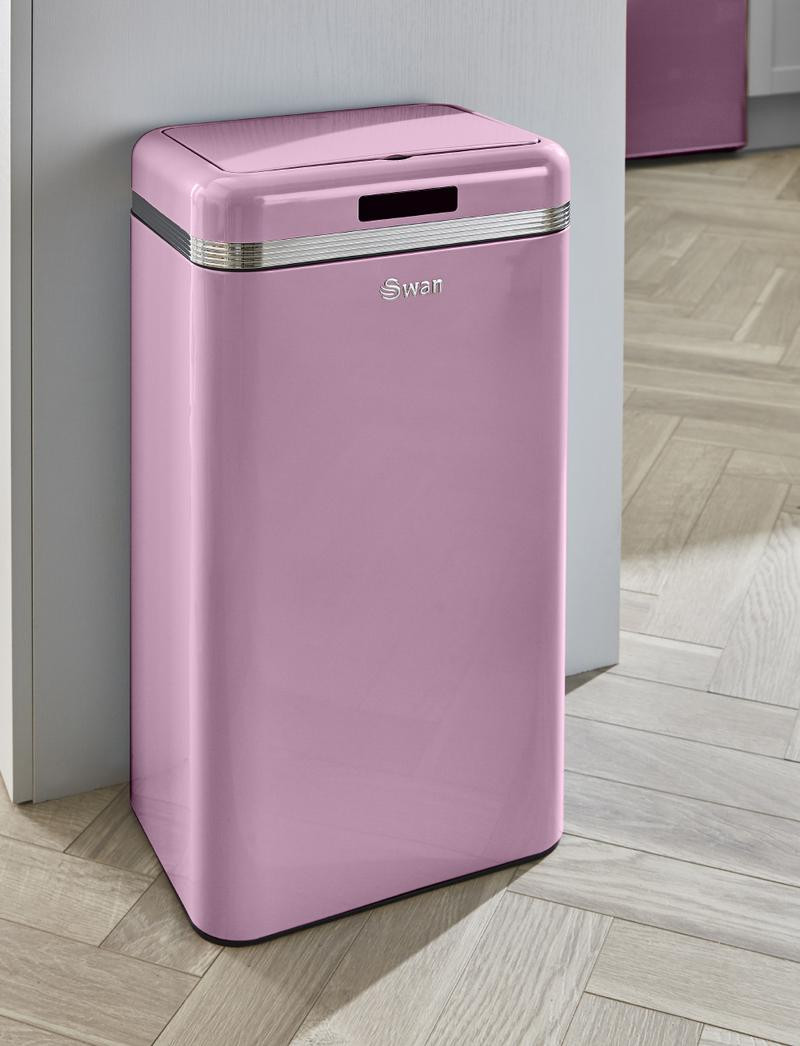 Swan Retro 45L Square Sensor Bin Pink - Mega Appliances