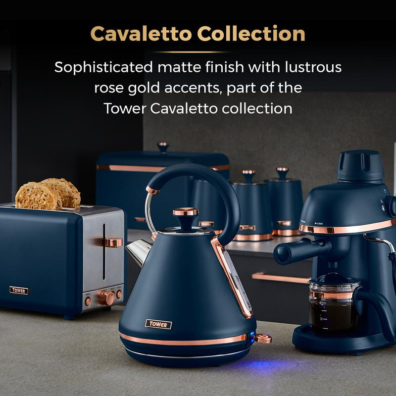 Tower Cavaletto 800W 4 Cup Espresso Machine Midnight Blue and Rose Gold ...