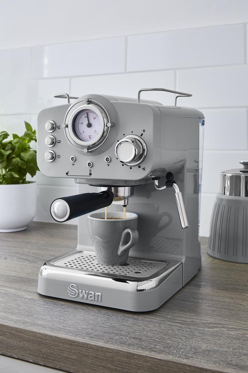 Swan Retro Espresso Coffee Machine - Grey - Mega Appliances