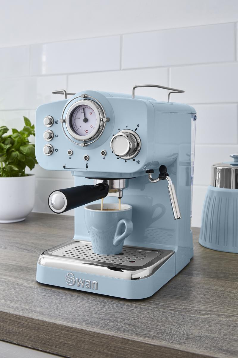 Swan Retro Espresso Coffee Machine - Blue - Mega Appliances