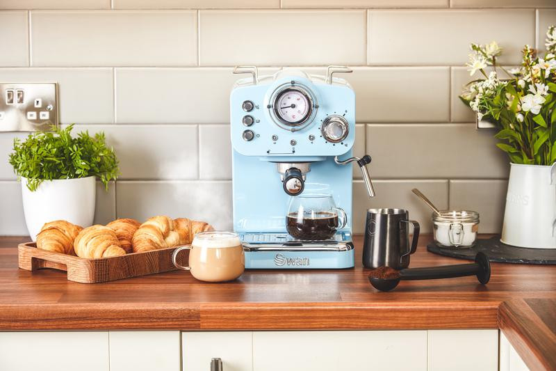 Swan Retro Espresso Coffee Machine - Blue - Mega Appliances