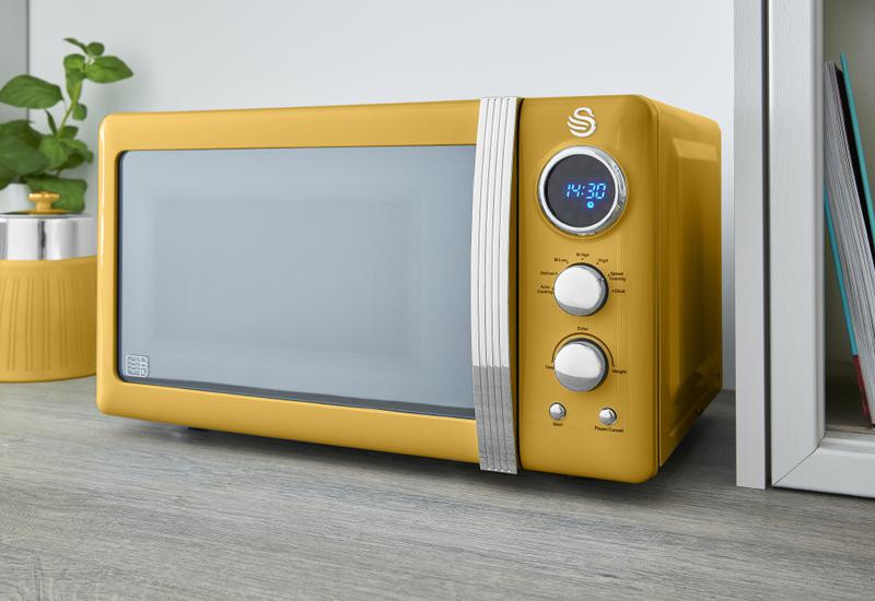 Swan 800W Retro Digital Microwave - Yellow - Mega Appliances