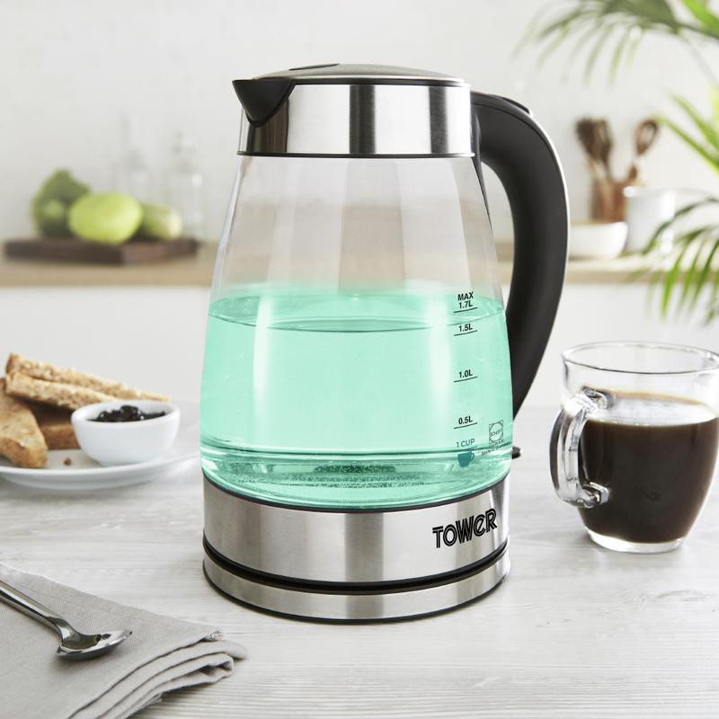 Tower 3KW 1.7L Colour Changing Glass Kettle - Mega Appliances