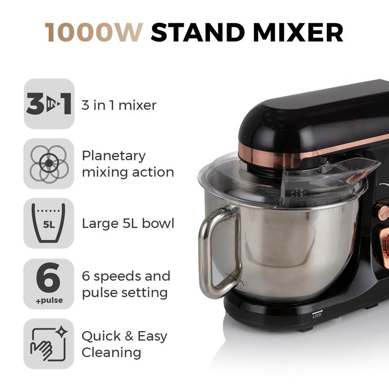 Tower Rose Gold 1000W Stand Mixer with 5L S/S Bowl - Mega Appliances