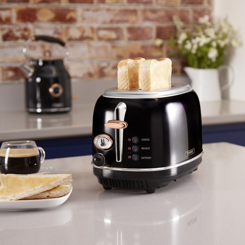Tower Bottega 2 Slice Stainless Steel Toaster Black - Mega Appliances