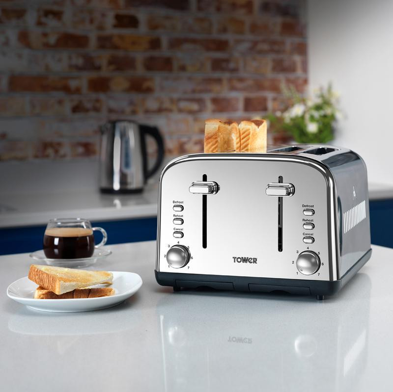 Tower Infinity 4 Slice Stainless Steel Toaster - Mega Appliances