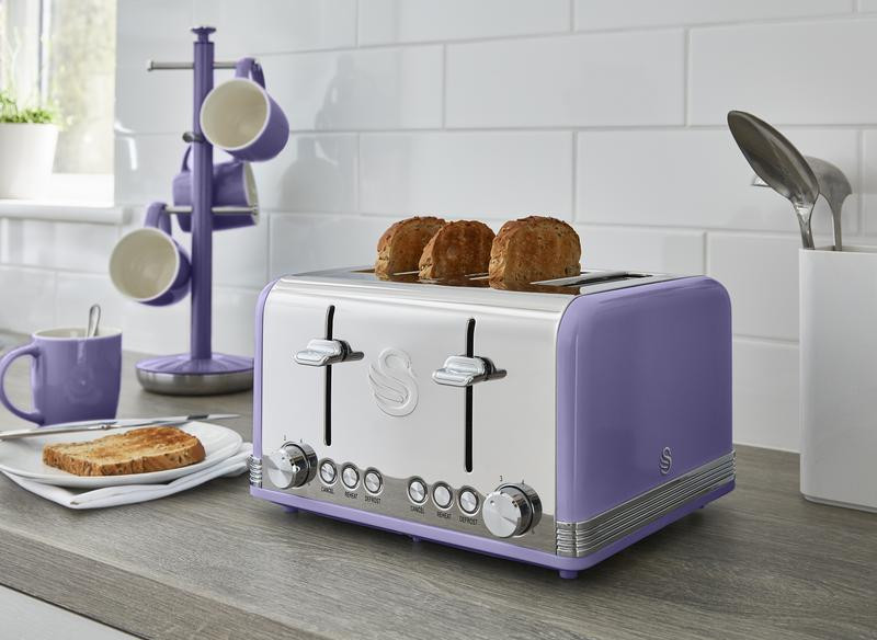 Swan 4 Slice Retro Toaster - Purple - Mega Appliances