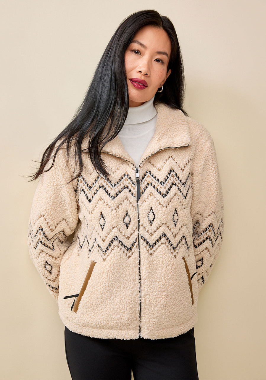Women's Embroidered Zip Up Sherpa Jacket | Northern Reflections
