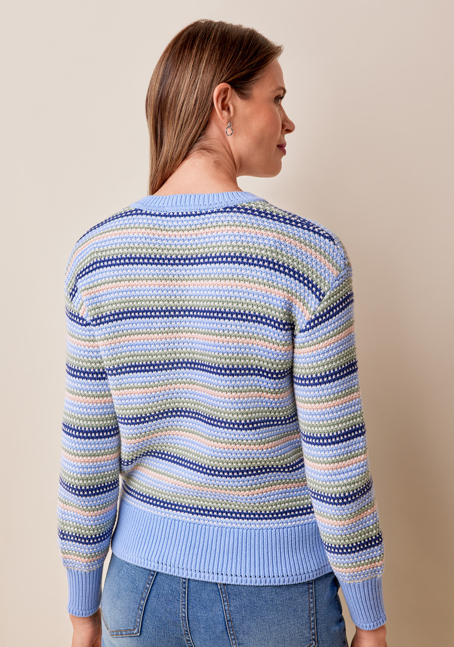 Women's Cotton Pointelle Knit Striped Sweater | Northern Reflections